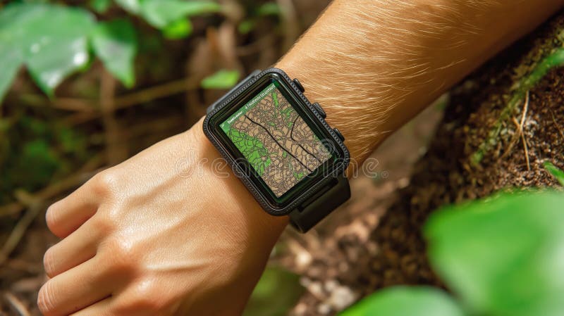 Smartwatch with Topographic Map Display on Caucasian Male S Wrist in ...