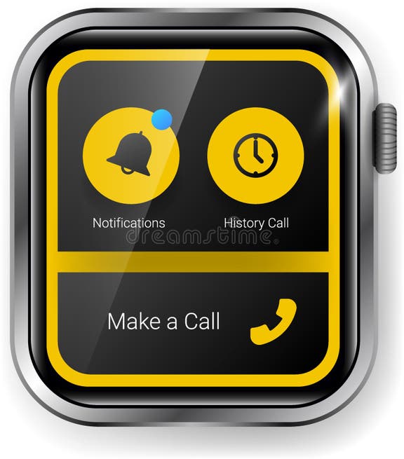 Smartwatch UI for Call Notifications and History with Bold Yellow ...