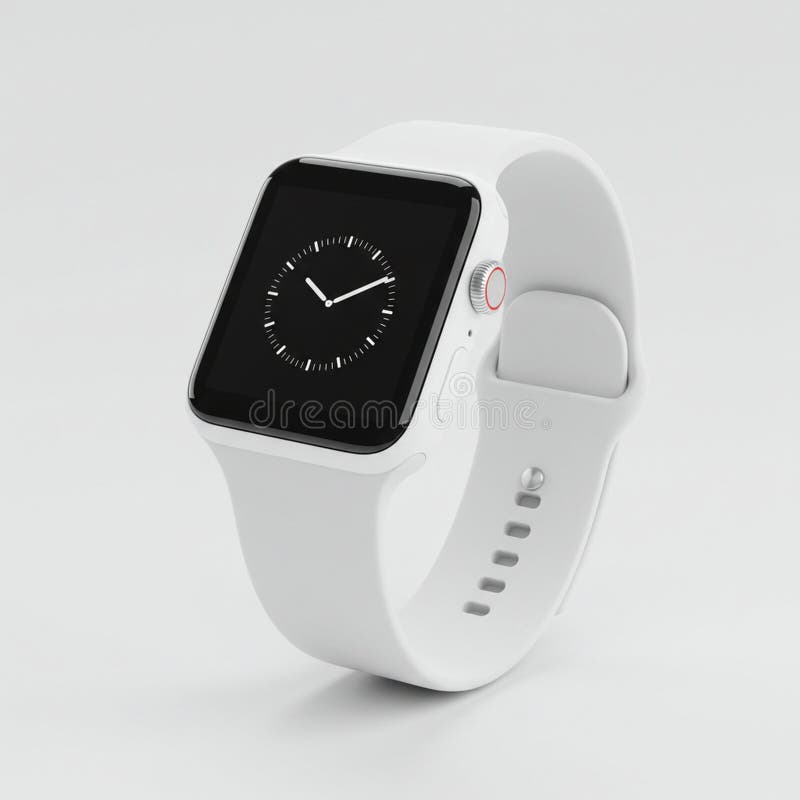 Smartwatch with a White Band and a Rectangular Black Screen Displaying ...
