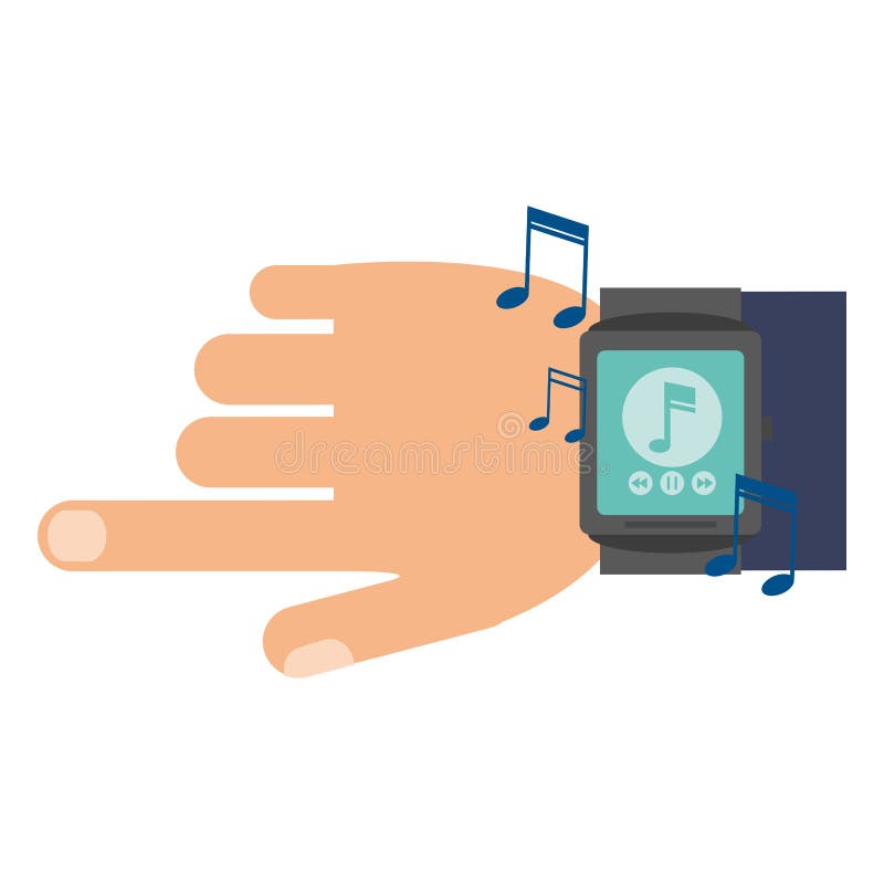 Smarwatch Music Player in Hand Stock Vector - Illustration of music ...