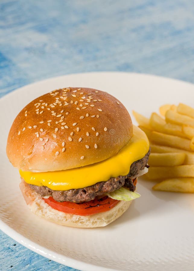 Smash Burger with Cheddar Cheese and Caramelized Onions, Served with ...