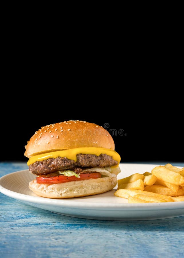 Smash Burger with Cheddar Cheese and Caramelized Onions, Served with ...