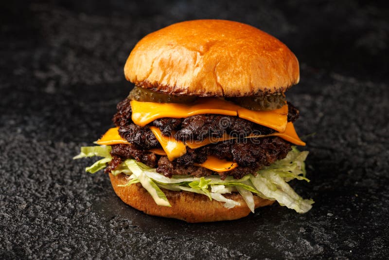 Smash Burger with Lettuce, Cheddar Cheese and Sauce Stock Image - Image ...