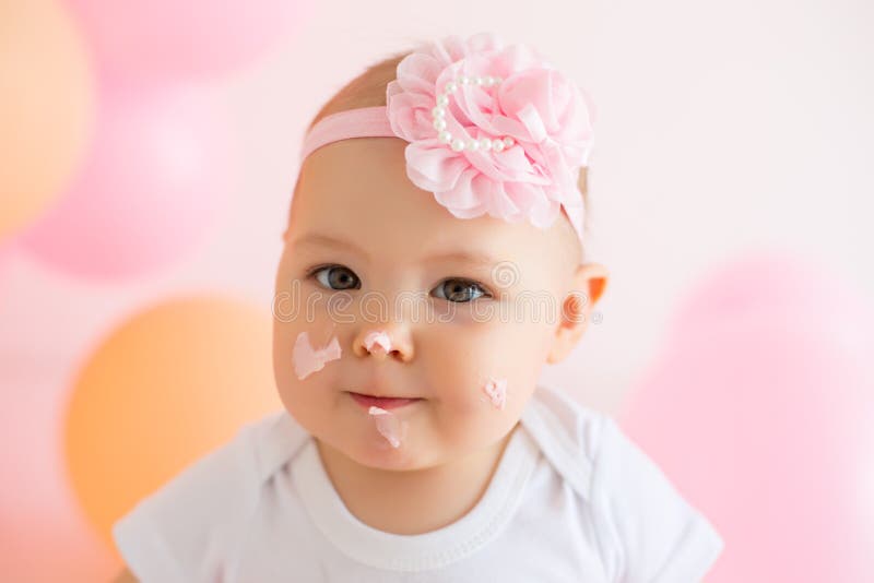 Pink Smash Cake for First Birthday Stock Photo - Image of macaroon ...