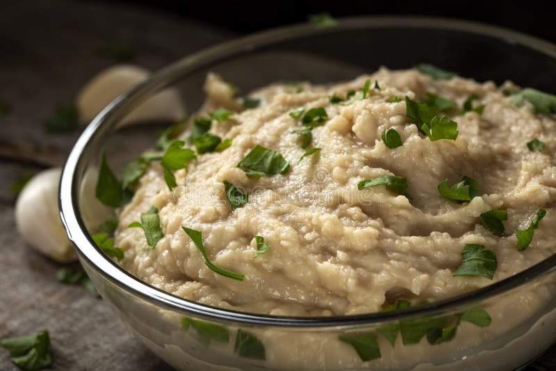 Smashed Beans with Garlic and Herbs Stock Image - Image of cooked ...
