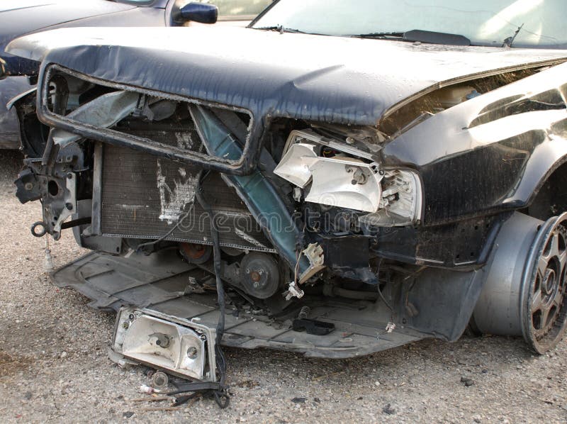 Smashed Bonnet on Green Car Stock Photo - Image of transport, garages ...