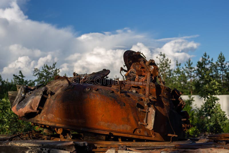 The Smashed and Burned Modern Tank of the Russian Army in Ukraine in ...