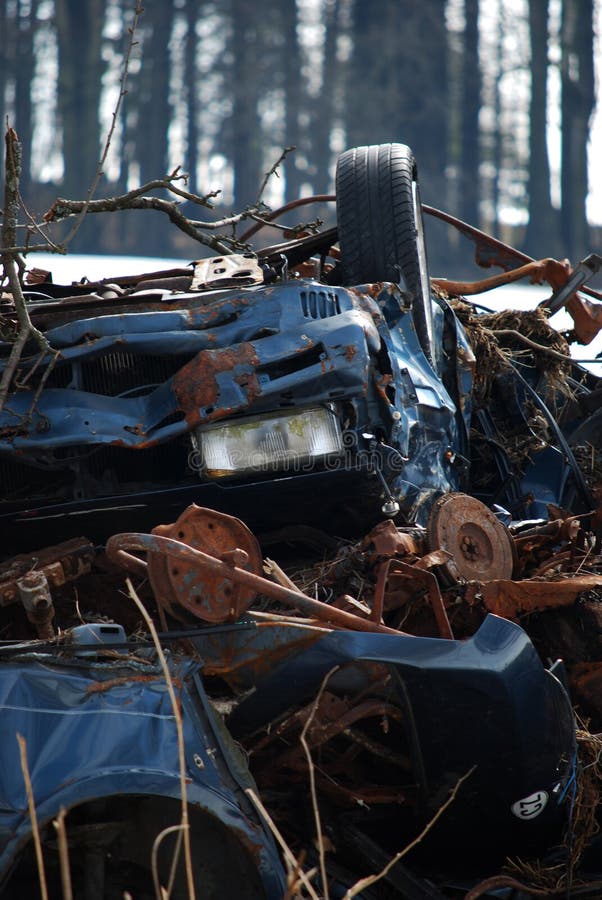 Smashed car on scrapyard stock photo. Image of steel - 177083630