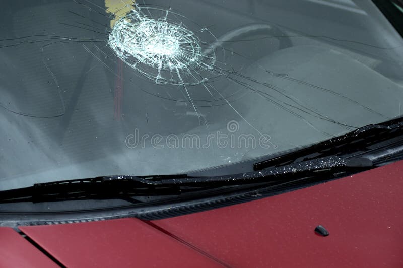 Smashed Car Windshield on Car Driving on Road Stock Image - Image of ...