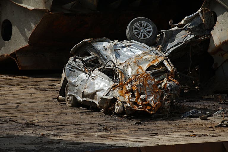 Smashed car wreck stock image. Image of corroded, crumpled - 203513237
