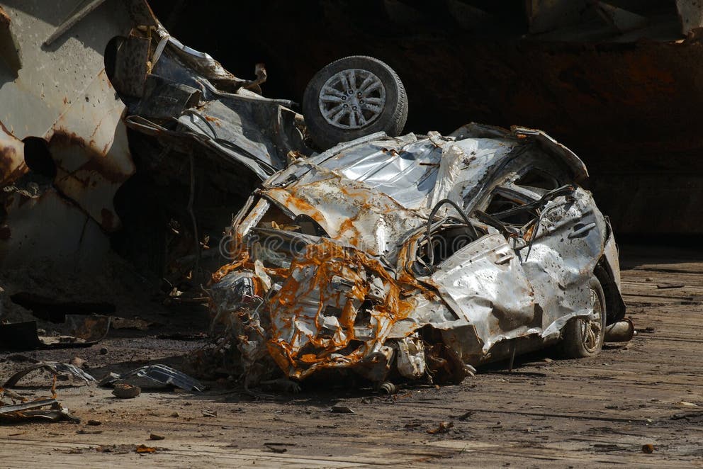 Smashed car wreck stock photo. Image of corrosion, heap - 128891400