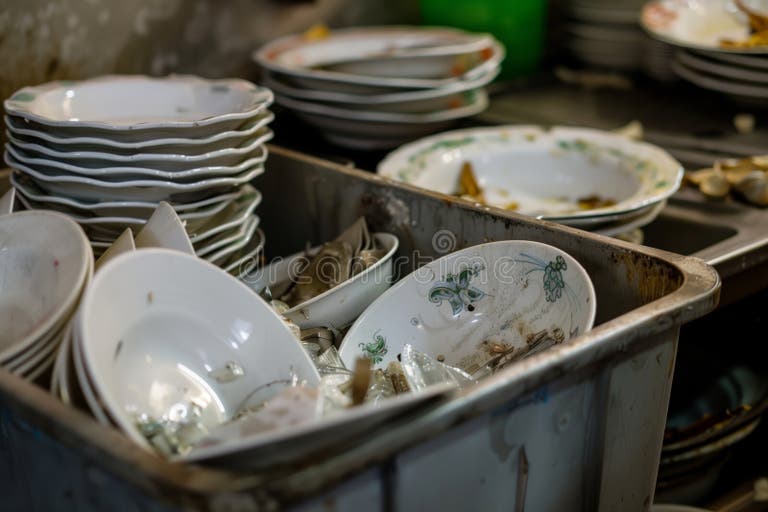 Smashed Dishes in Restaurant Kitchen Bin Stock Photo - Image of waste ...