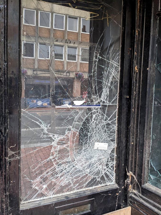 Smashed Door Window on a Shop Vandalism Raid Stock Image - Image of ...