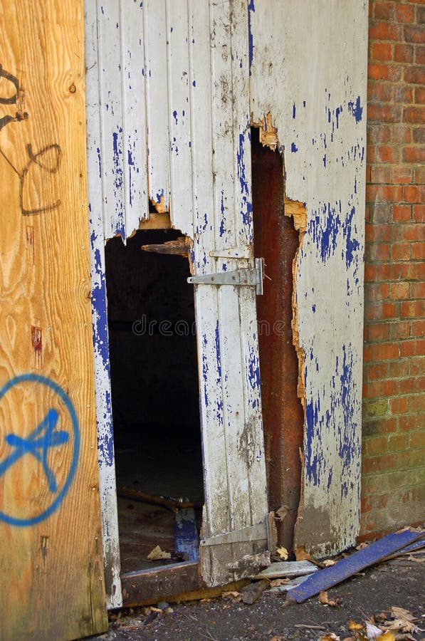 Smashed in wooden door stock photo. Image of hinge, plank - 211806834