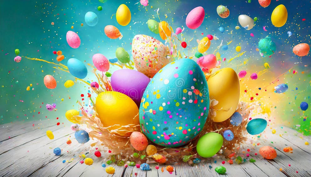 Easter Egg Explosion with Many Colorful Splashes Stock Illustration ...