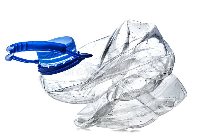 Smashed Empty Plastic Bottle with Blue Cap, Isolated on White ...
