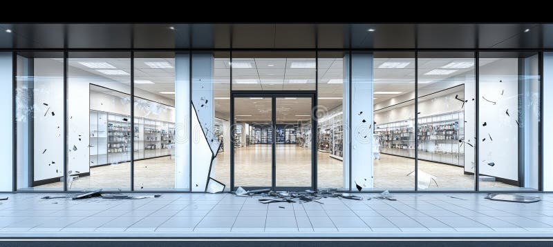 Smashed Glass Storefront a Scene of Vandalism, Theft or Disaster at a ...