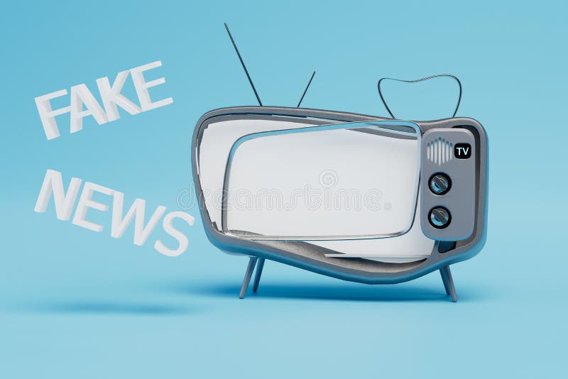 Smashed Old TV because of the Display of Fake News. 3D Render Stock ...