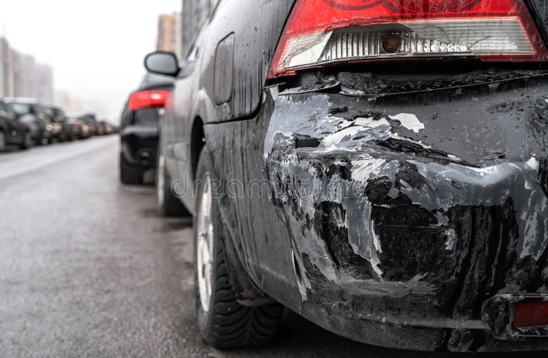 Smashed Rear Bumper of the Car after the Accident. Stock Photo - Image ...