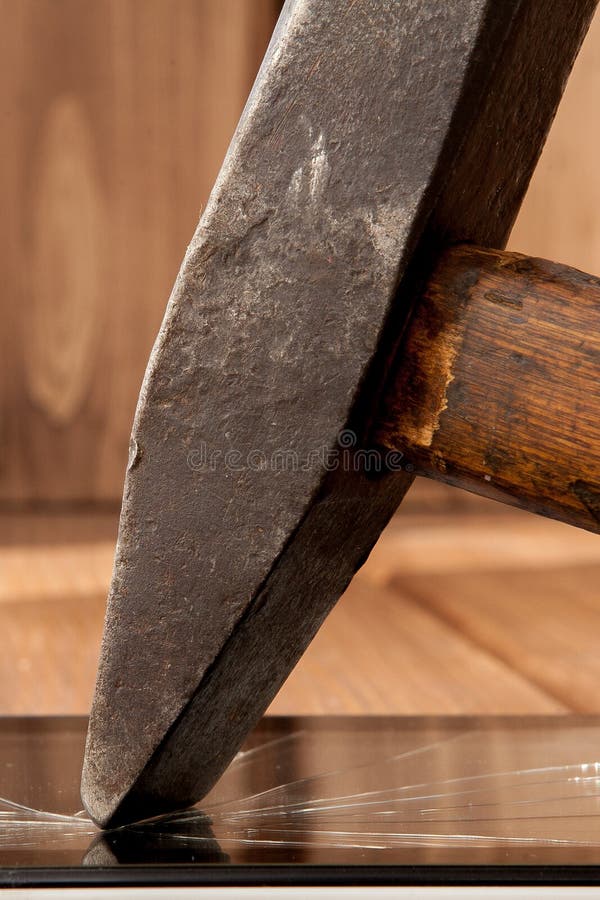 Smashed Screen Vandalised Broken Glass Close Up with Hammer Stock Photo ...