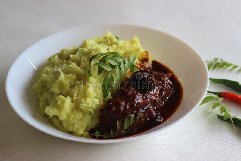 Boiled Tapioca Fish Curry and Chilli Chutney Stock Photo - Image of ...