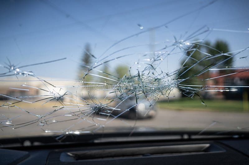 Smashed Vehicle Windscreen with Massive Hailstorm Damage Stock Photo ...