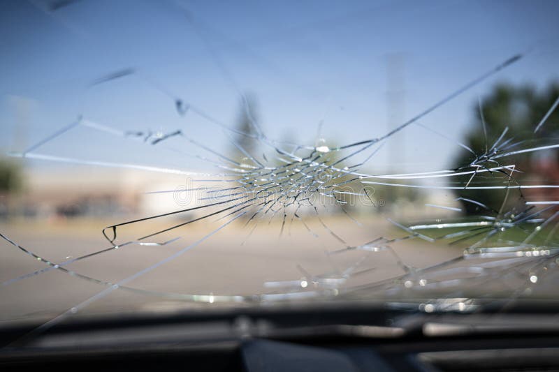 Smashed Vehicle Windscreen with Massive Hailstorm Damage Stock Photo ...