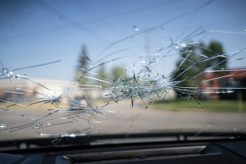 Smashed Vehicle Windscreen with Massive Hailstorm Damage Stock Image ...