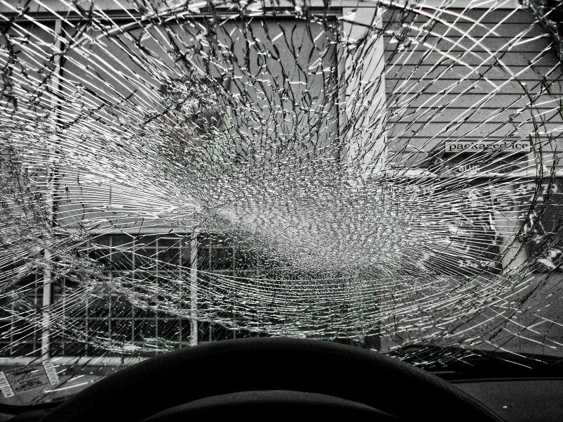Smashed Windshield of Wrecked Car Stock Photo - Image of shattered ...