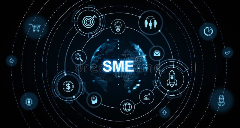 SME Glowing Hologram with Business Management Icons Stock Illustration ...