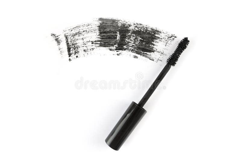 Smear of Black Mascara and Applicator Isolated on White, Top View Stock ...