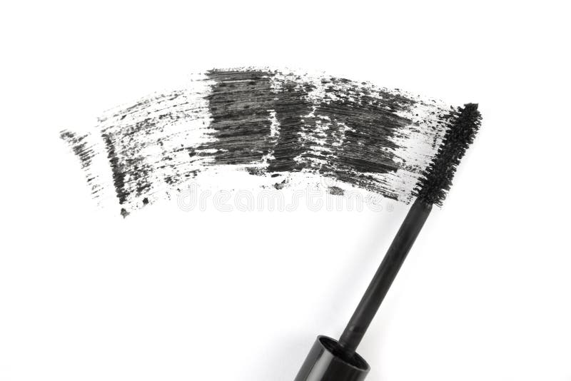 Smear of Black Mascara and Applicator Isolated on White, Top View Stock ...