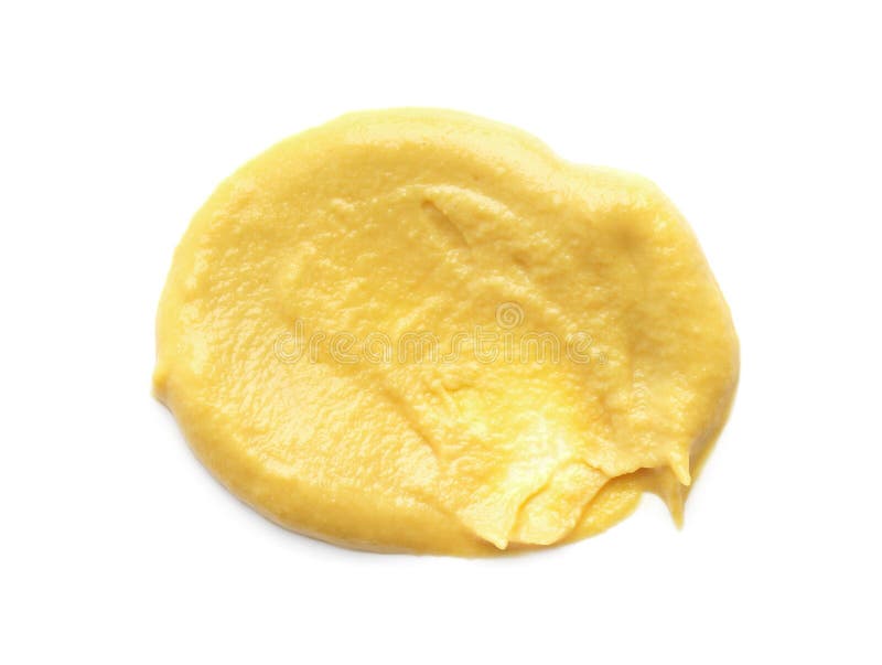 Smear of Delicious Mustard Isolated on White, Top View Stock Photo ...
