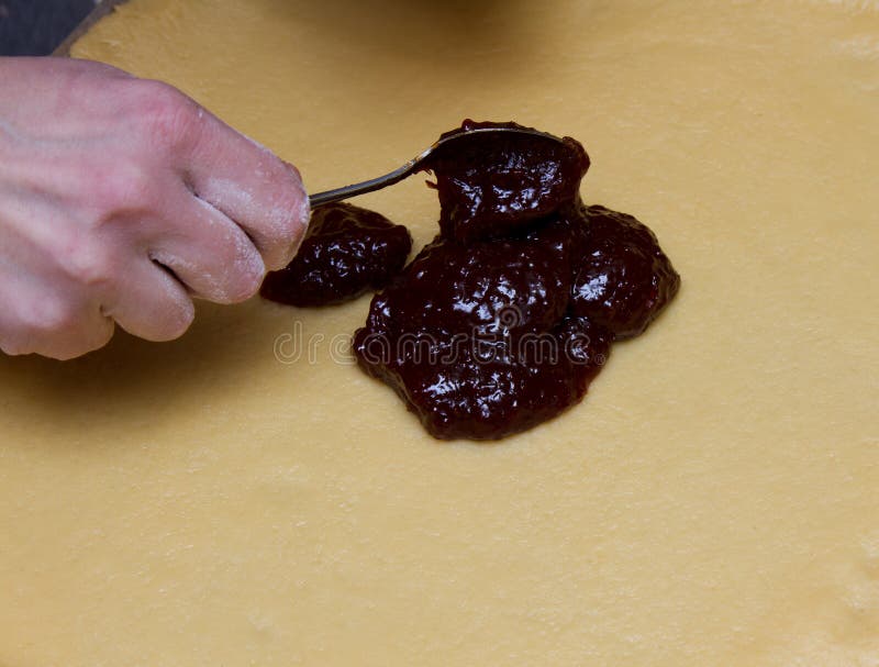 Smear jam on pastry stock photo. Image of french, closeup - 85286202