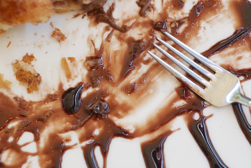Smeared Chocolate Sauce Creatively Spread on a Plate with a Fork for an ...