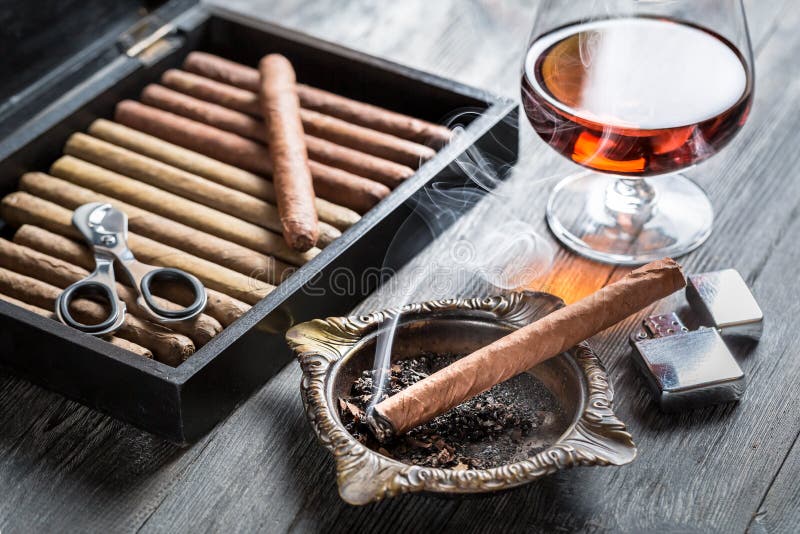 Smell of Brandy and Smoking a Cigar Stock Image - Image of alcohol ...