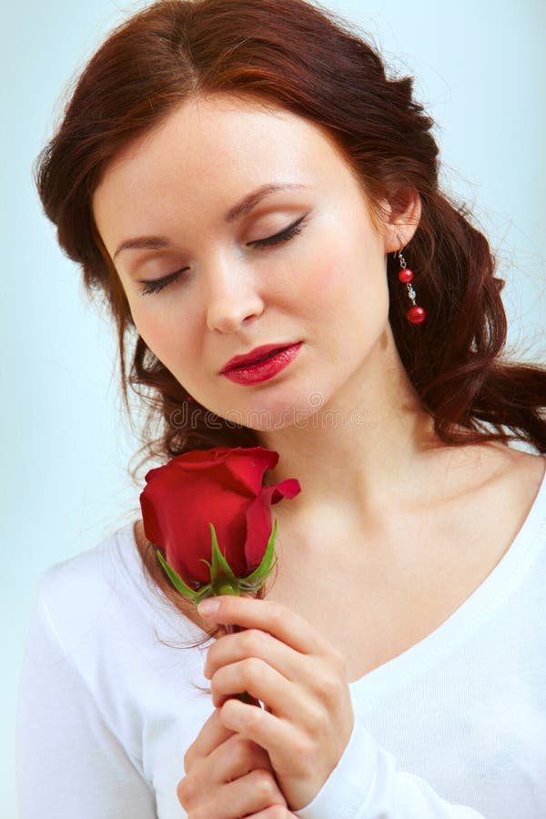 Smell of rose stock image. Image of girlfriend, holiday - 25673325