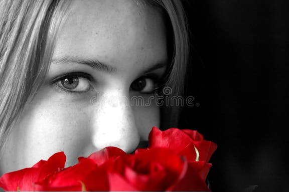 Smelling red roses stock image. Image of profile, roses - 1412041