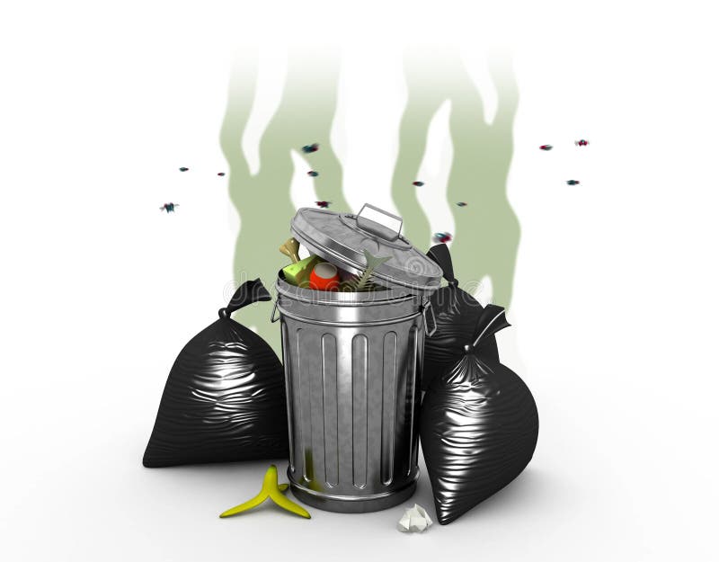 Smelly Trash Can, 3d Illustration Stock Illustration - Illustration of ...