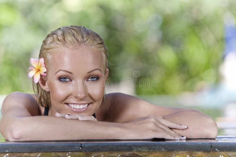 Smile stock photo. Image of portrait, pool, model, languor - 15222132