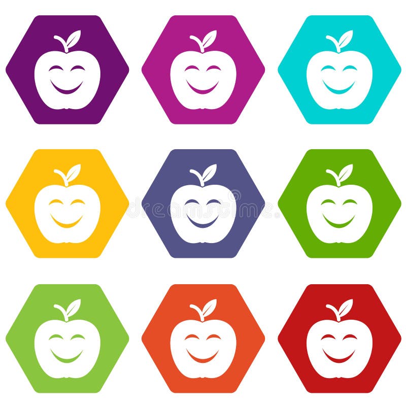 Smile Apple Icons Set 9 Vector Stock Vector - Illustration of dessert ...