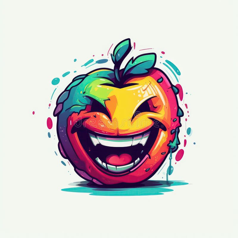Smile Apple Logo Digital Art Contour White Background. Generative AI ...