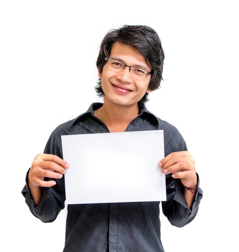 Young Man Holding a Blank Board Stock Photo - Image of cute, announce ...