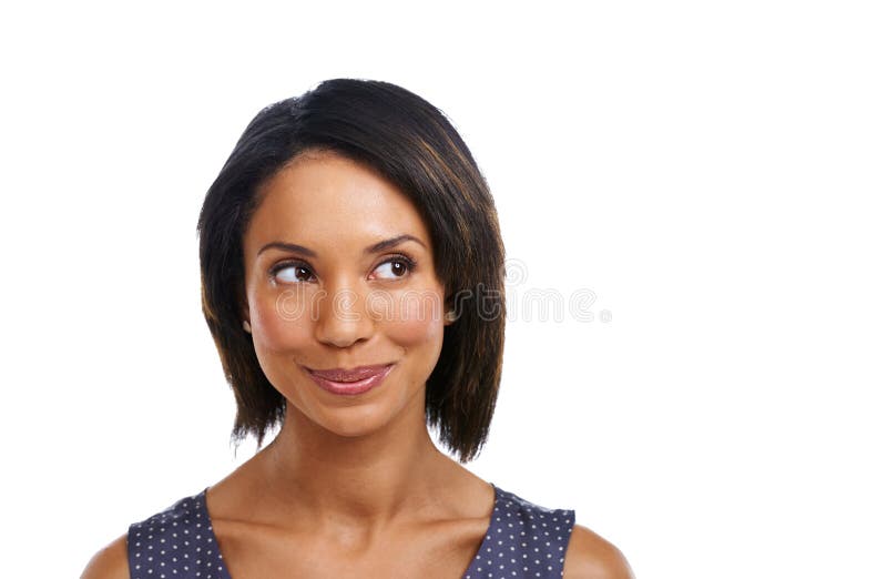 Smile, Black Woman and Thinking of Decision in Studio for Mindset ...