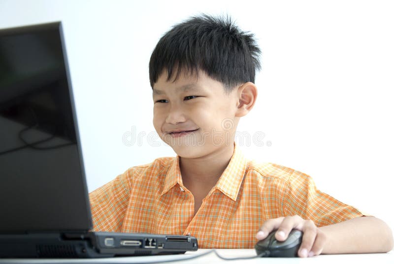 The Smile Boy Using Computer. Stock Image - Image of child, black: 23423413
