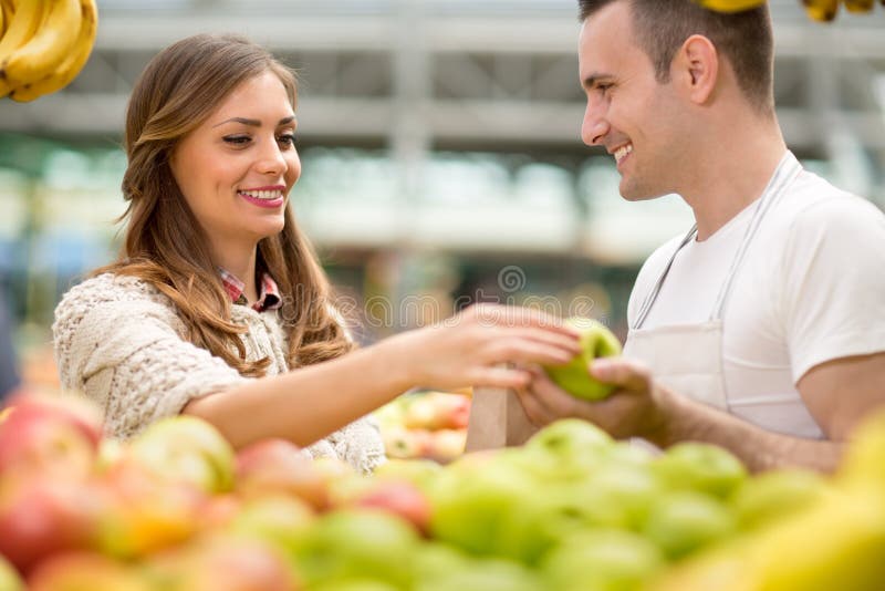 Smile Salesman Presentation at the Market Stock Image - Image of ...