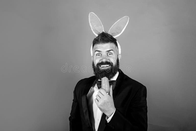 Smile Easter Man. Funny Easter Man. Bunny Rabbit Man with Bunny Ears ...