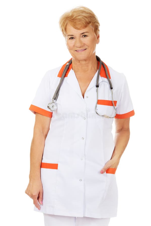 Smile Elderly Female Doctor with Stethoscope Stock Image - Image of ...
