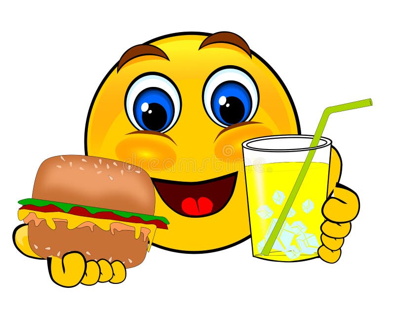 Smile Emoticons Holding Hamburger and Ice Lemonade Stock Illustration ...