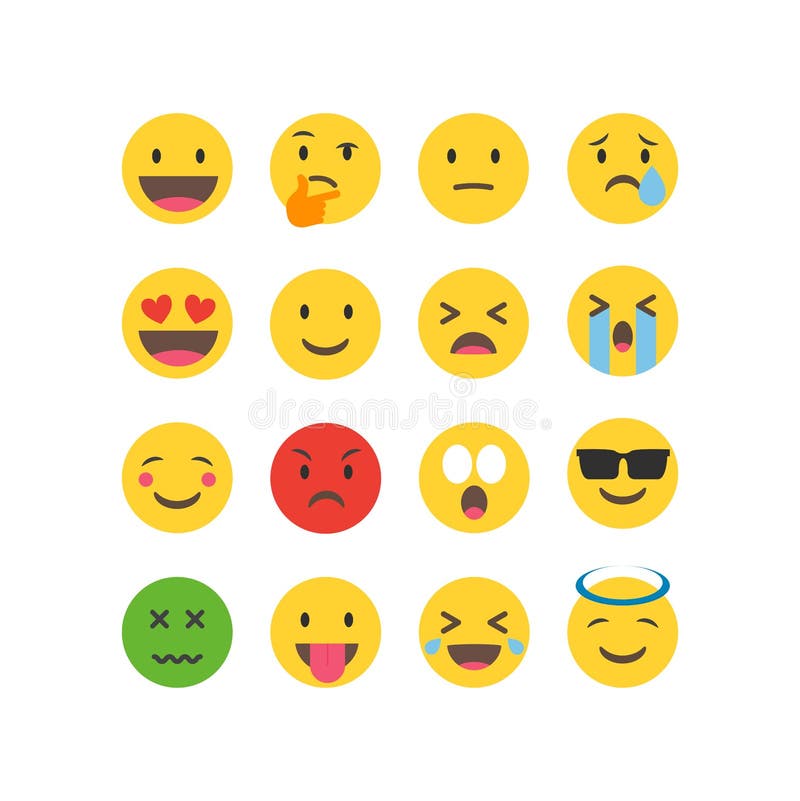 Smile Emotions Icons Vector, Simple Flat Round Faces Signs in Different ...